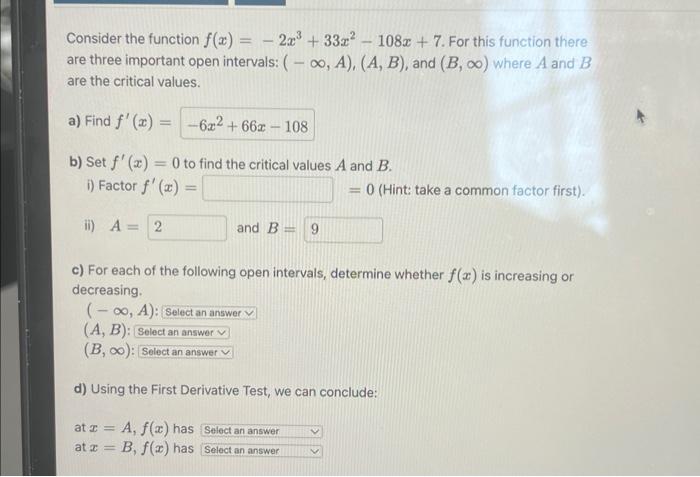 Solved Consider the function f(x)=−2x3+33x2−108x+7. For this | Chegg.com