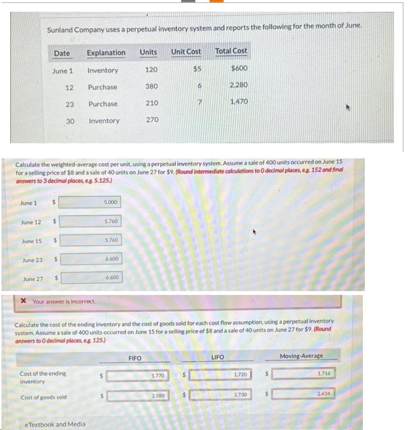 Solved Sunland Company uses a perpetual inventory system and | Chegg.com