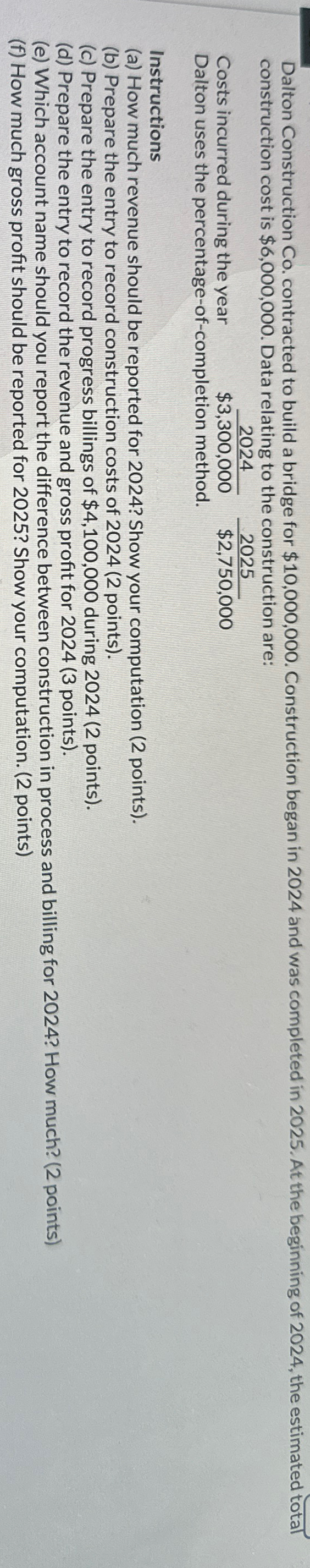 Solved Dalton Construction Co. ﻿contracted to build a bridge | Chegg.com