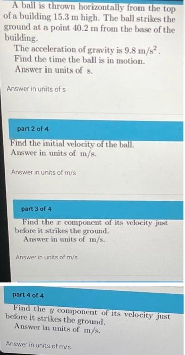 Solved A ball is thrown horizontally from the top of a | Chegg.com