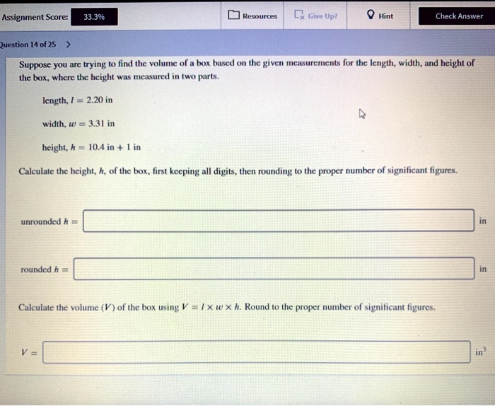Solved Assignment Score: 33.3% Resources [ Give Up? Hint | Chegg.com