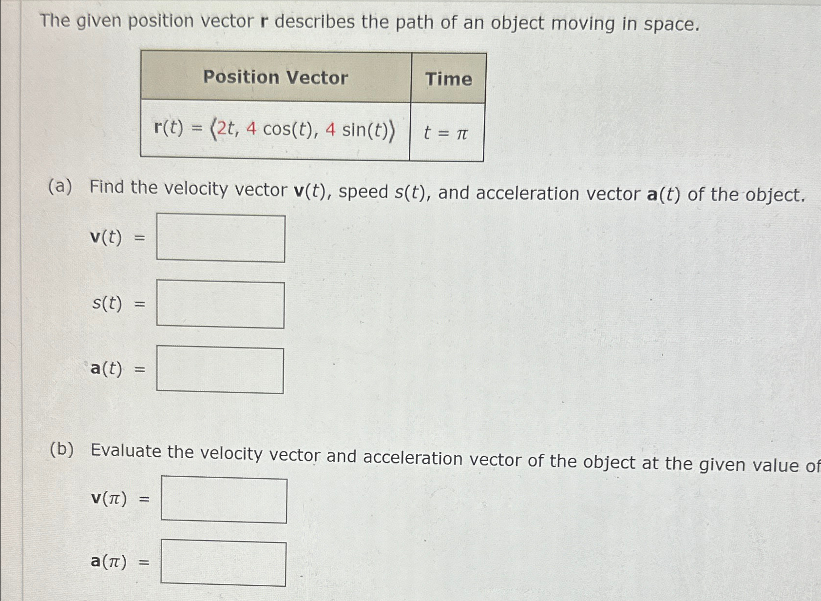 Solved The Given Position Vector R ﻿describes The Path Of An