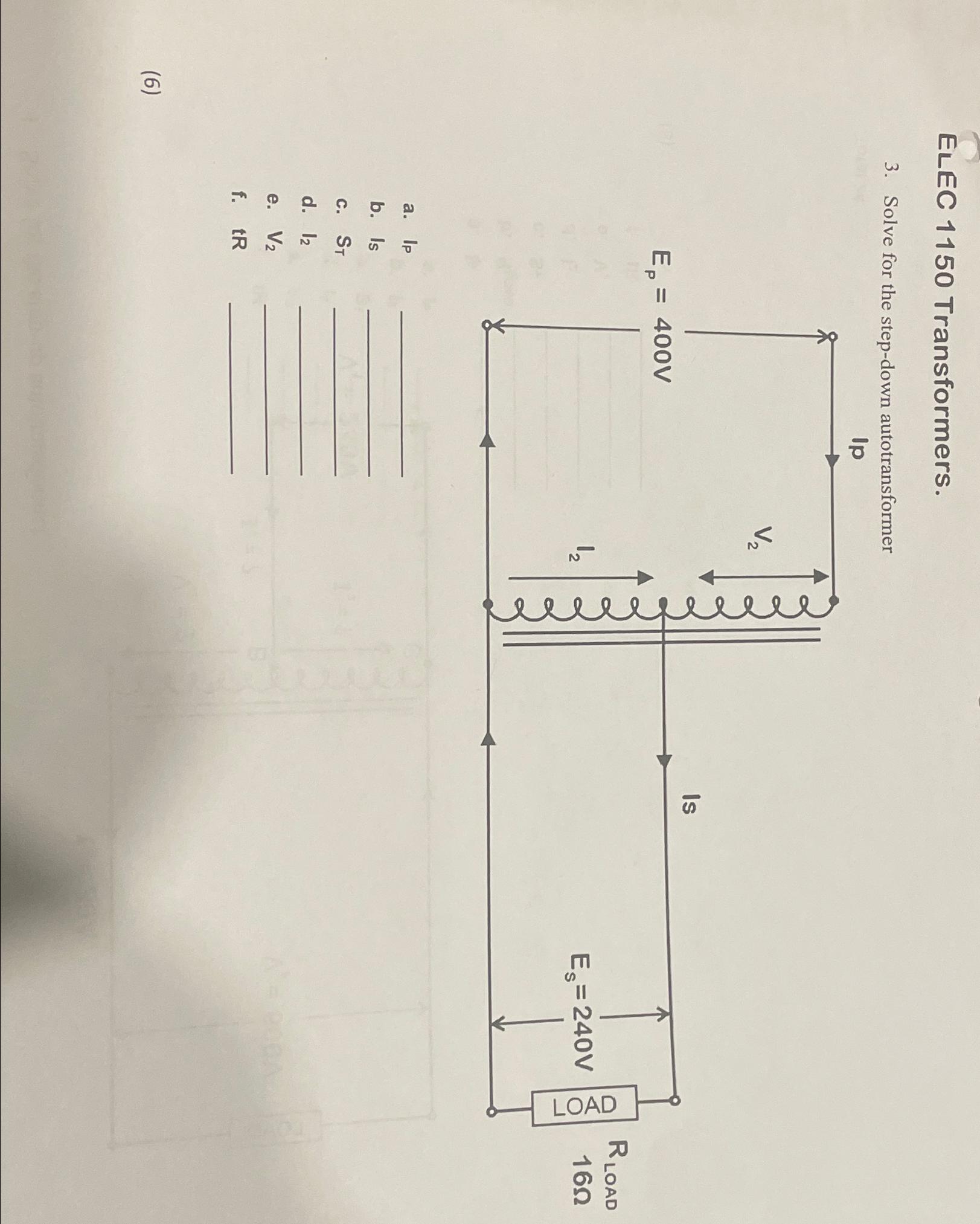 Solved ELEC 1150 ﻿Transformers.3. ﻿Solve for the step-down | Chegg.com