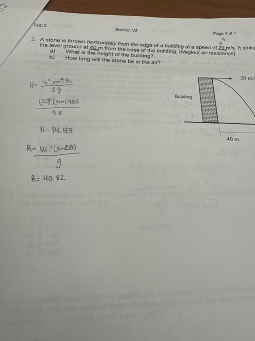 Solved 2. A stone is thrown horizontally from the edge of a | Chegg.com