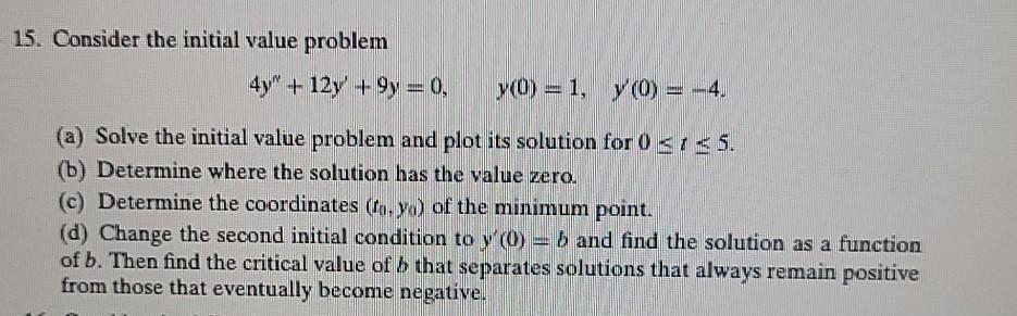 Solved 15. Consider the initial value problem 4y" + 12y + 9 | Chegg.com