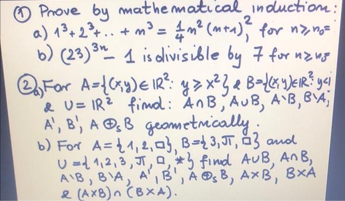 Solved (1) Prove by mathematical induction a) | Chegg.com