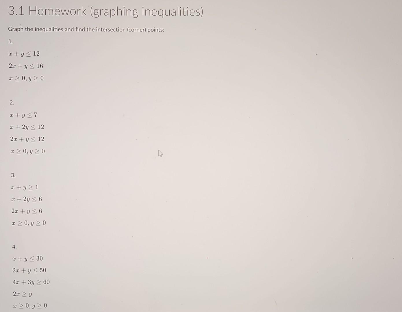 Solved 3.1 Homework (graphing inequalities) Graph the | Chegg.com