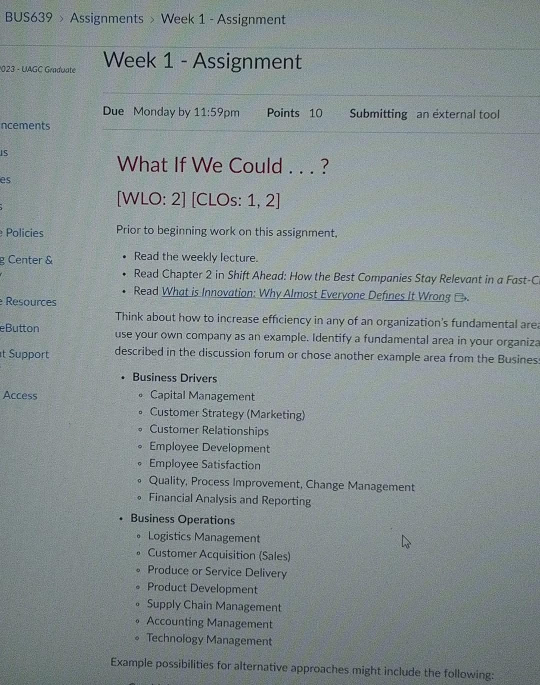 Week 1 - Assignment Due Monday by 11:59pm Points 10 | Chegg.com