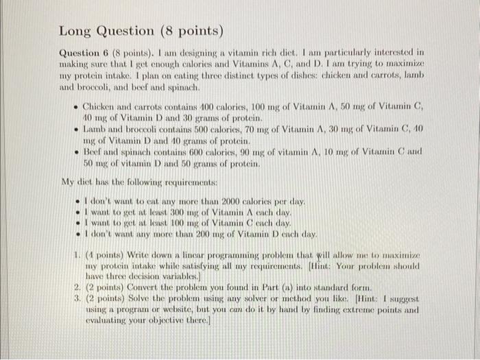 Solved Long Question (8 points) Question 6 (8 points). I am | Chegg.com