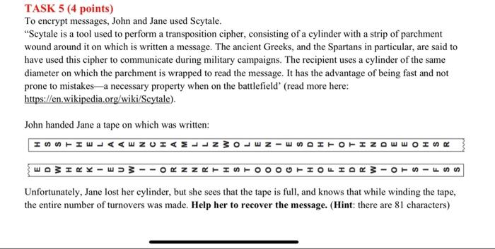 Solved TASK 5 (4 points) To encrypt messages, John and Jane | Chegg.com