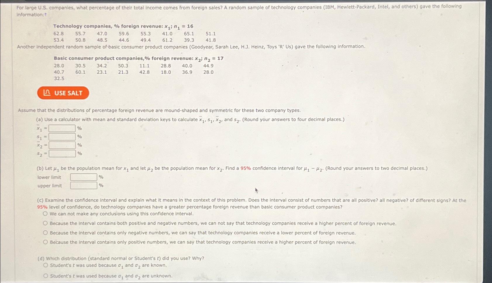 Solved information:tTechnology companies, % ﻿foreign | Chegg.com