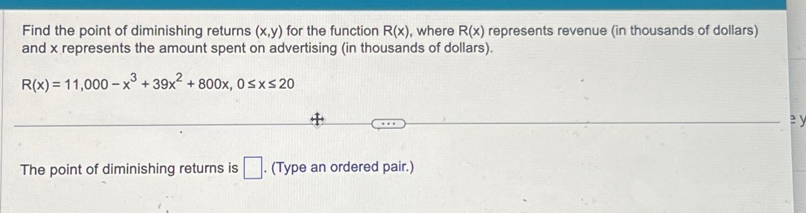 Solved Find the point of diminishing returns (x,y) ﻿for the | Chegg.com