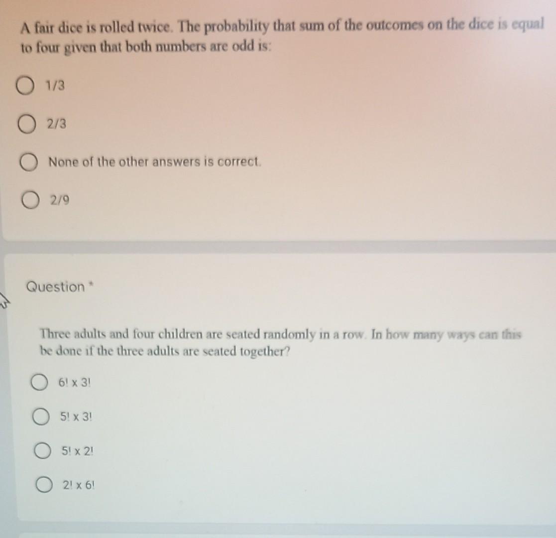 Solved A fair dice is rolled twice. The probability that sum | Chegg.com