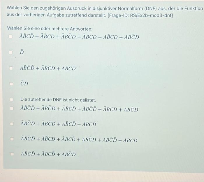 Solved Select the corresponding expression in disjunctive | Chegg.com
