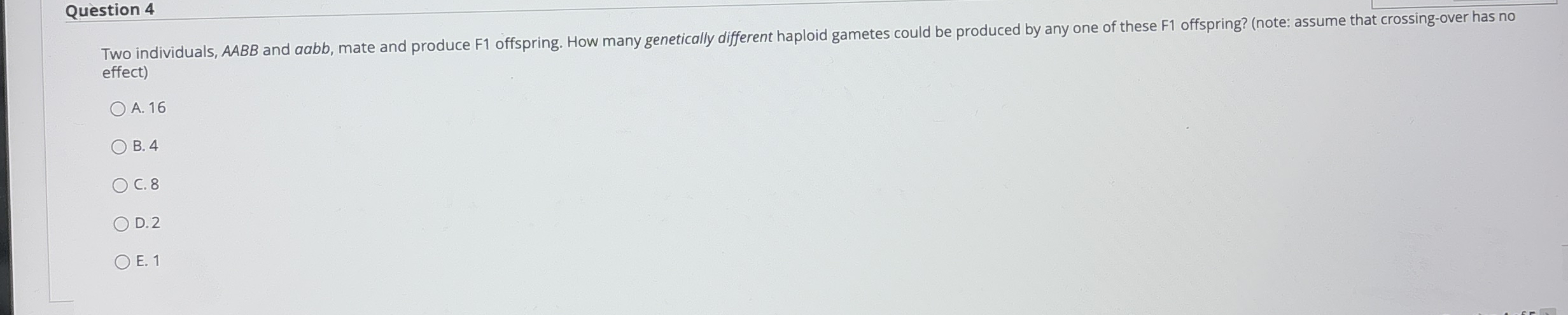 Question 4Two individuals, AABB and aabb, mate and | Chegg.com