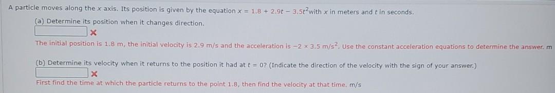 Solved A particle moves along the x axis. Its position is | Chegg.com