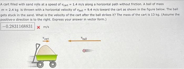 Solved A cart filled with sand rolls at a speed of vcart | Chegg.com
