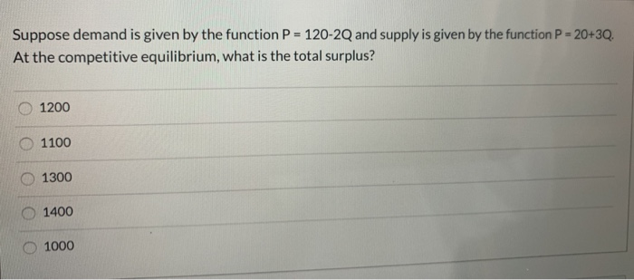 Solved Suppose demand is given by the function P = 120-2Q | Chegg.com