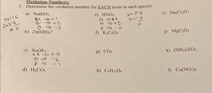 Solved i) Na2Cr2O7 Oxidation Numbers: 1. Determine the | Chegg.com