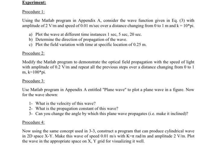 Procedure 1: Using the Matlab program in Appendix A, | Chegg.com