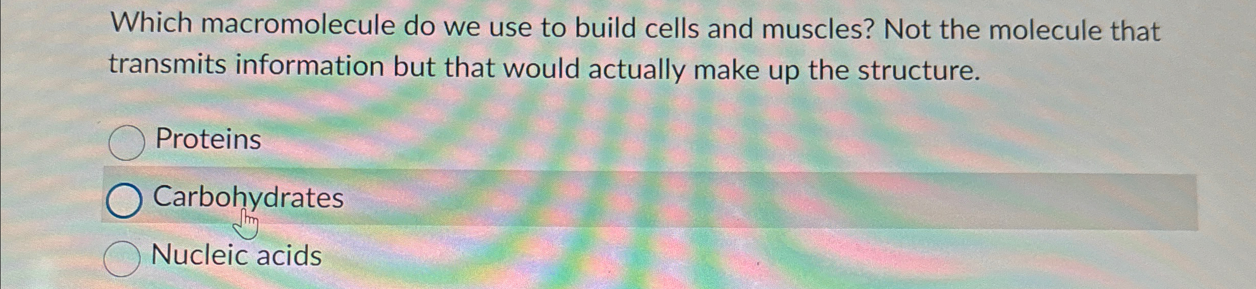 Solved Which macromolecule do we use to build cells and | Chegg.com