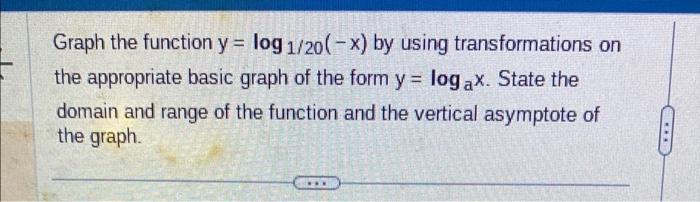 Solved Graph the function y=log1/20(−x) by using | Chegg.com