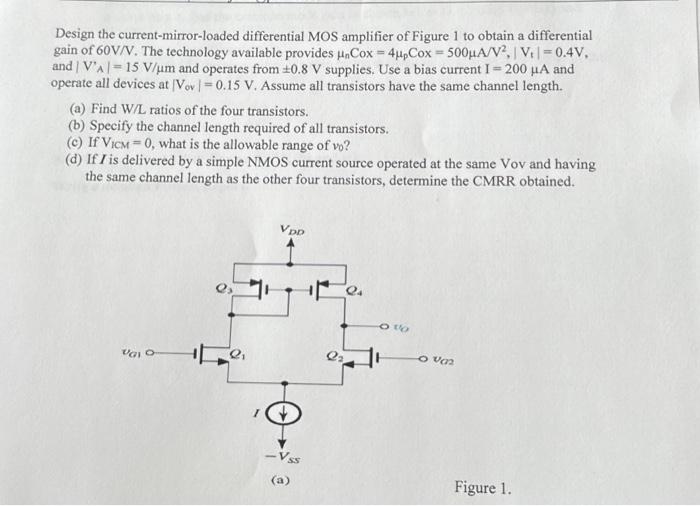 Solved Design the current-mirror-loaded differential MOS | Chegg.com