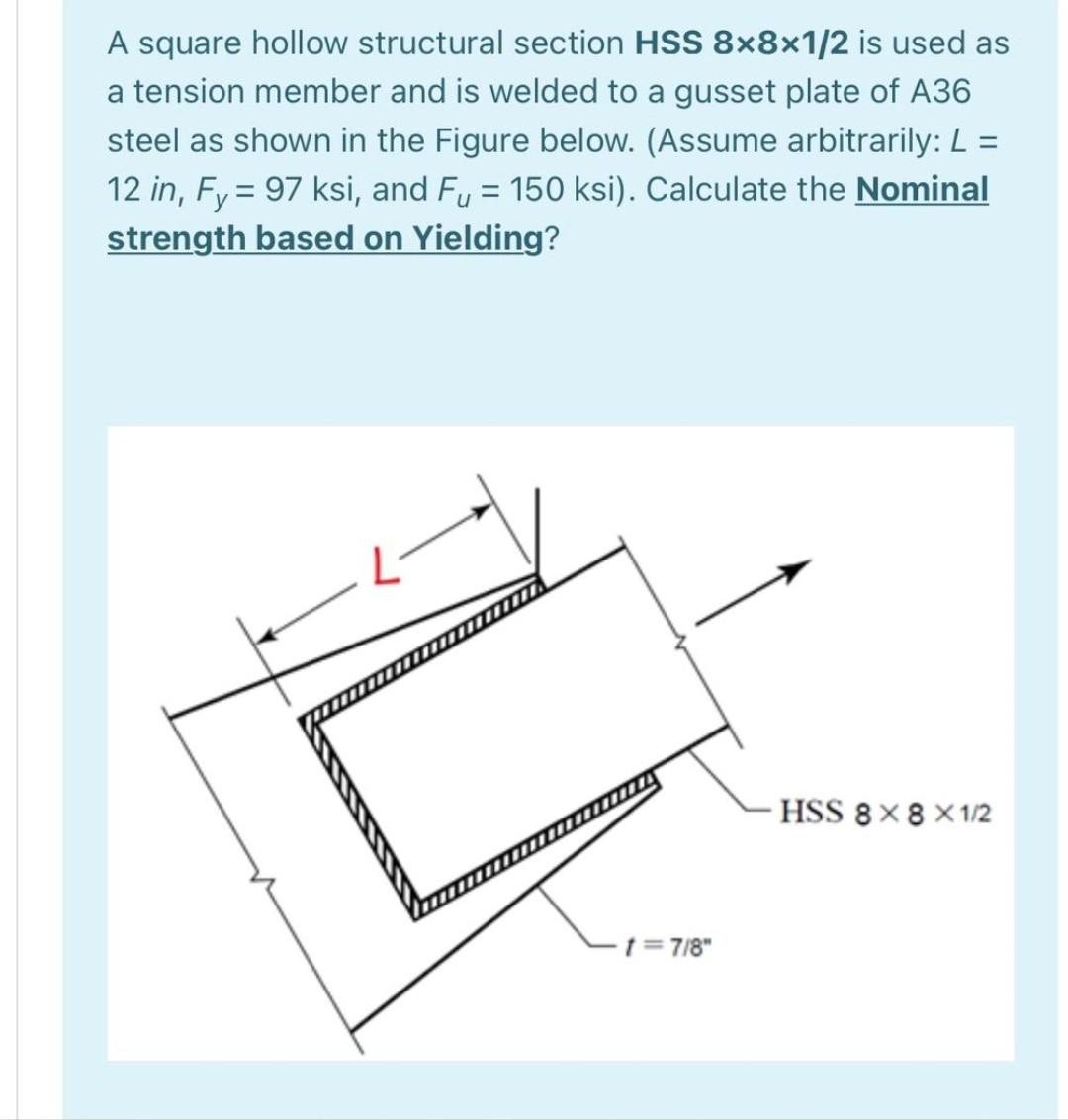 Solved A square hollow structural section HSS 8x8x1/2 is | Chegg.com