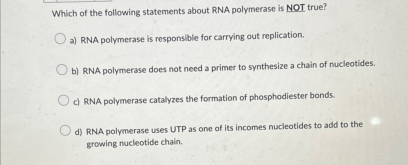 Solved Which of the following statements about RNA | Chegg.com