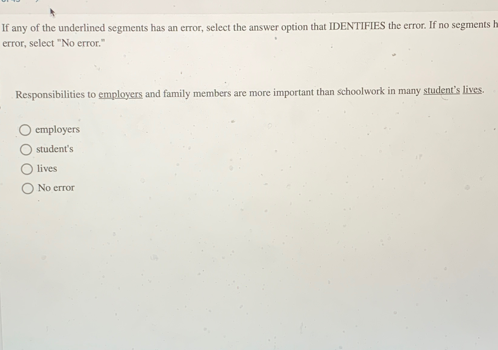 Solved If any of the underlined segments has an error, | Chegg.com