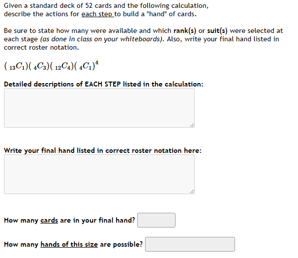 Solved Given a standard deck of 52 ﻿cards and the following | Chegg.com