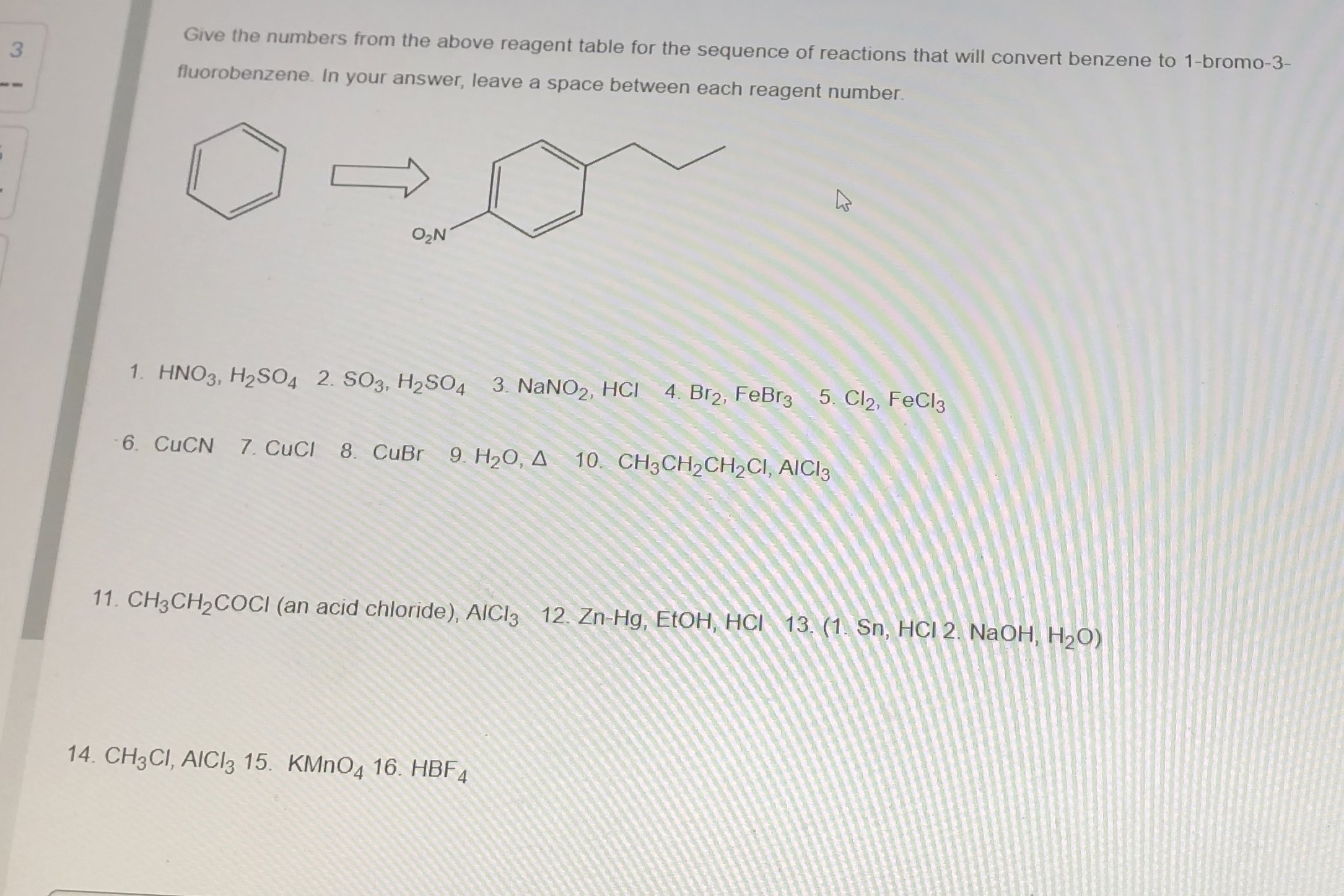 Solved 3Give the numbers from the above reagent table for | Chegg.com