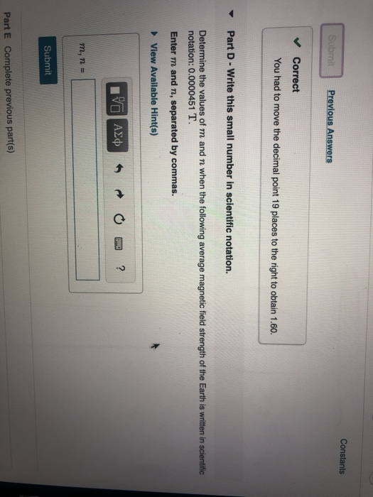 Solved Constants Submit Previous Answers Correct You had to | Chegg.com