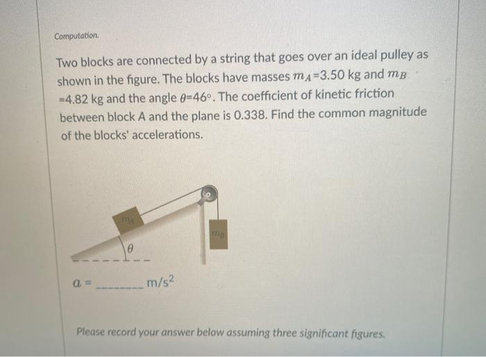 Solved Computation Two blocks are connected by a string that | Chegg.com