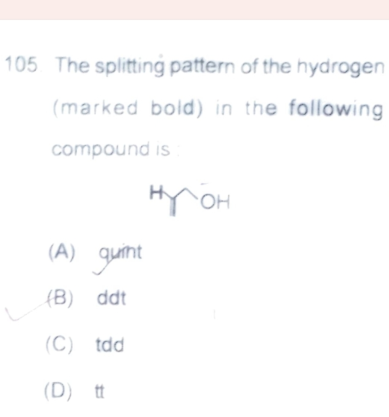 Solved The splitting pattern of the hydrogen (marked bold) | Chegg.com