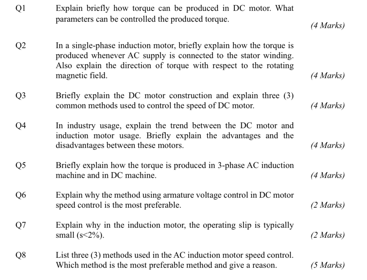 Solved Q1 ﻿Explain briefly how torque can be produced in DC | Chegg.com