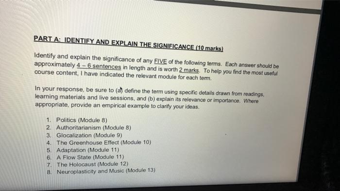 Solved PART A: IDENTIFY AND EXPLAIN THE SIGNIFICANCE (10 | Chegg.com