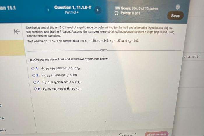 Solved Conduct a test at the a=0.01 level of significance by | Chegg.com