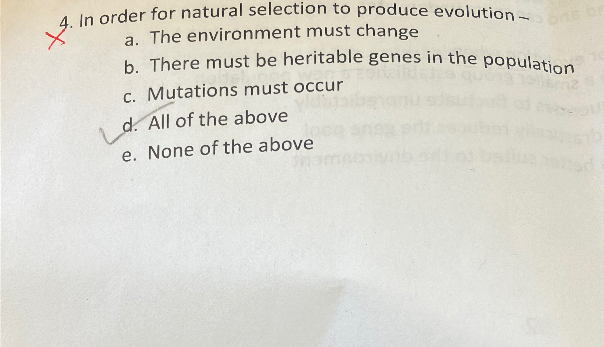 Solved In order for natural selection to produce evolution | Chegg.com
