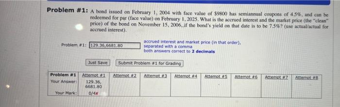 Solved Problem \# 1: A bond issued on February 1, 2004 with | Chegg.com