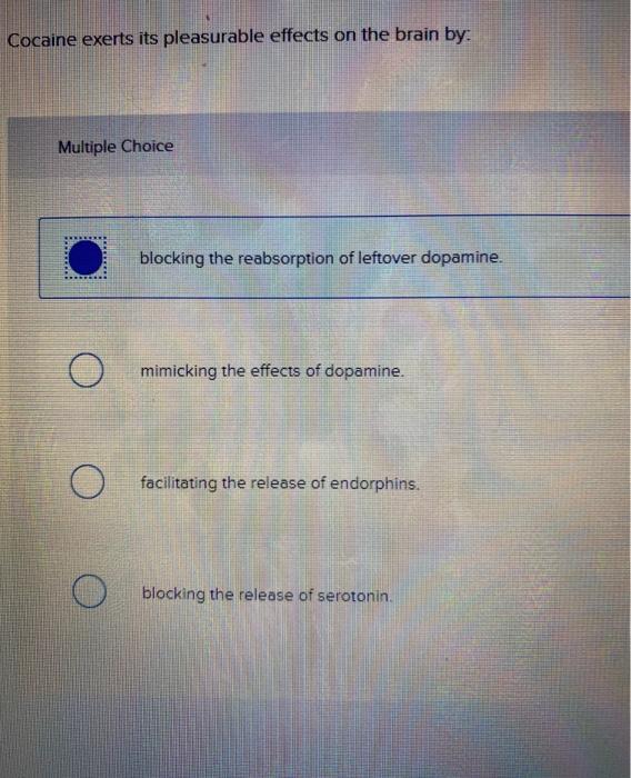 Solved Cocaine exerts its pleasurable effects on the brain | Chegg.com