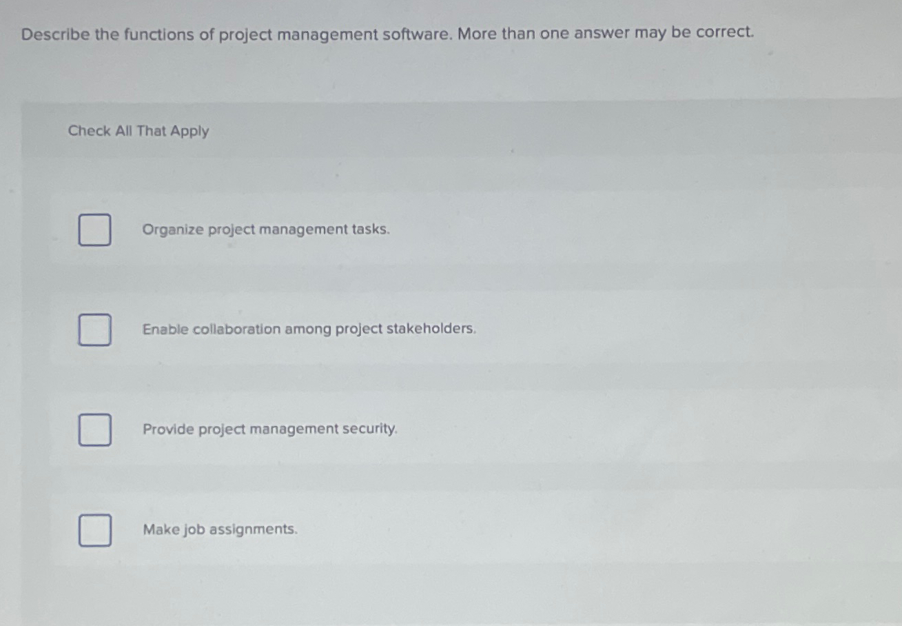 Solved Describe the functions of project management | Chegg.com