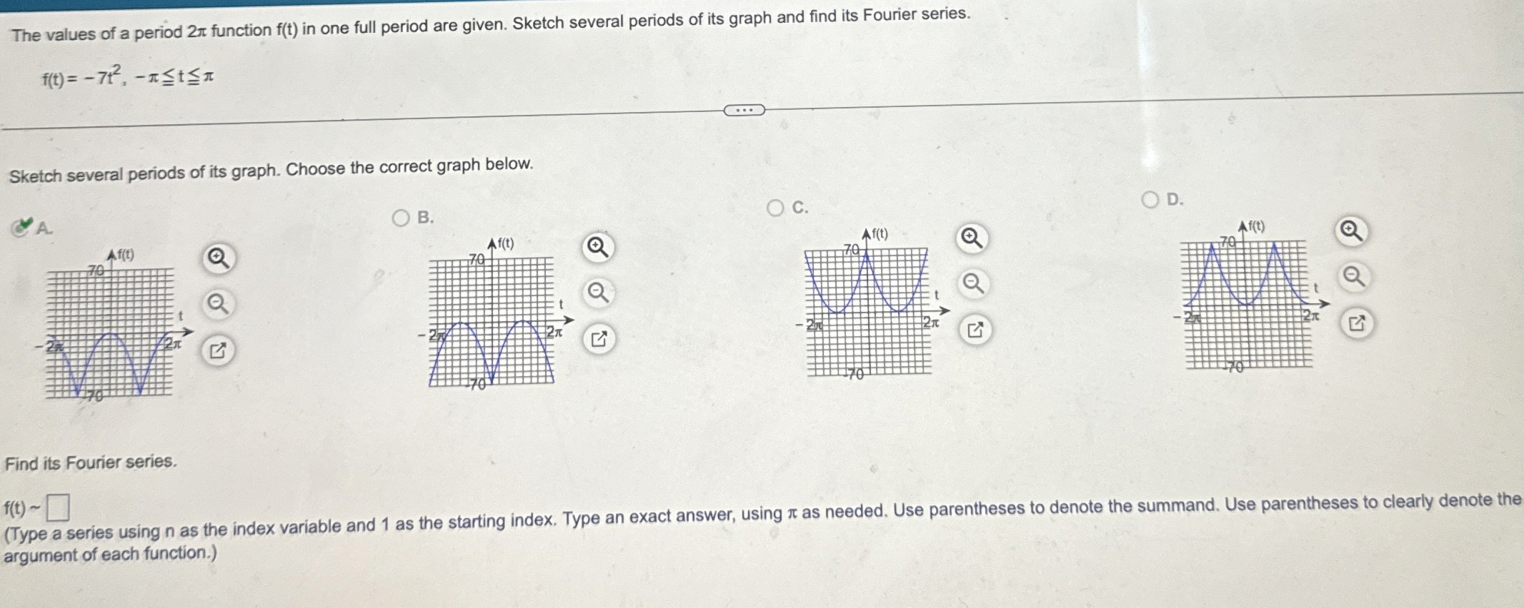 The values of a period 2π ﻿function f(t) ﻿in one full | Chegg.com