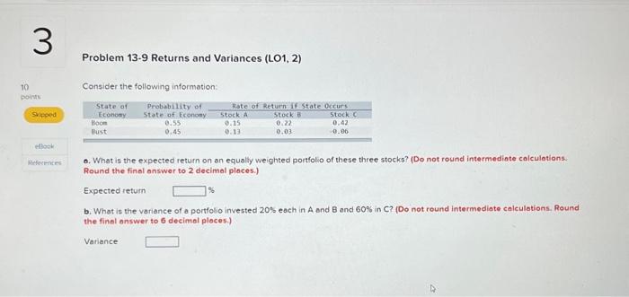 Solved Problem 13-9 Returns and Variances (LO1, 2) Consider | Chegg.com