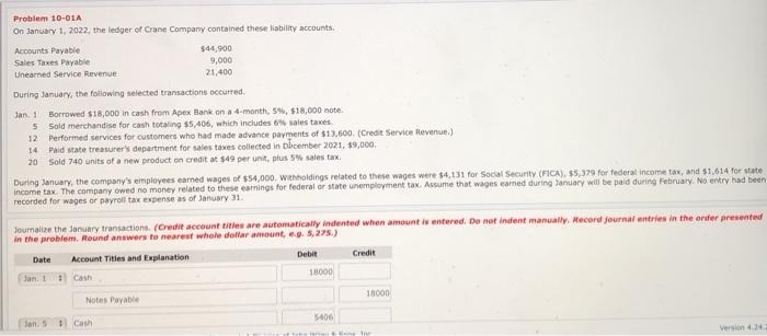 Solved Problem 10-01A On January 1, 2022, the ledger of | Chegg.com