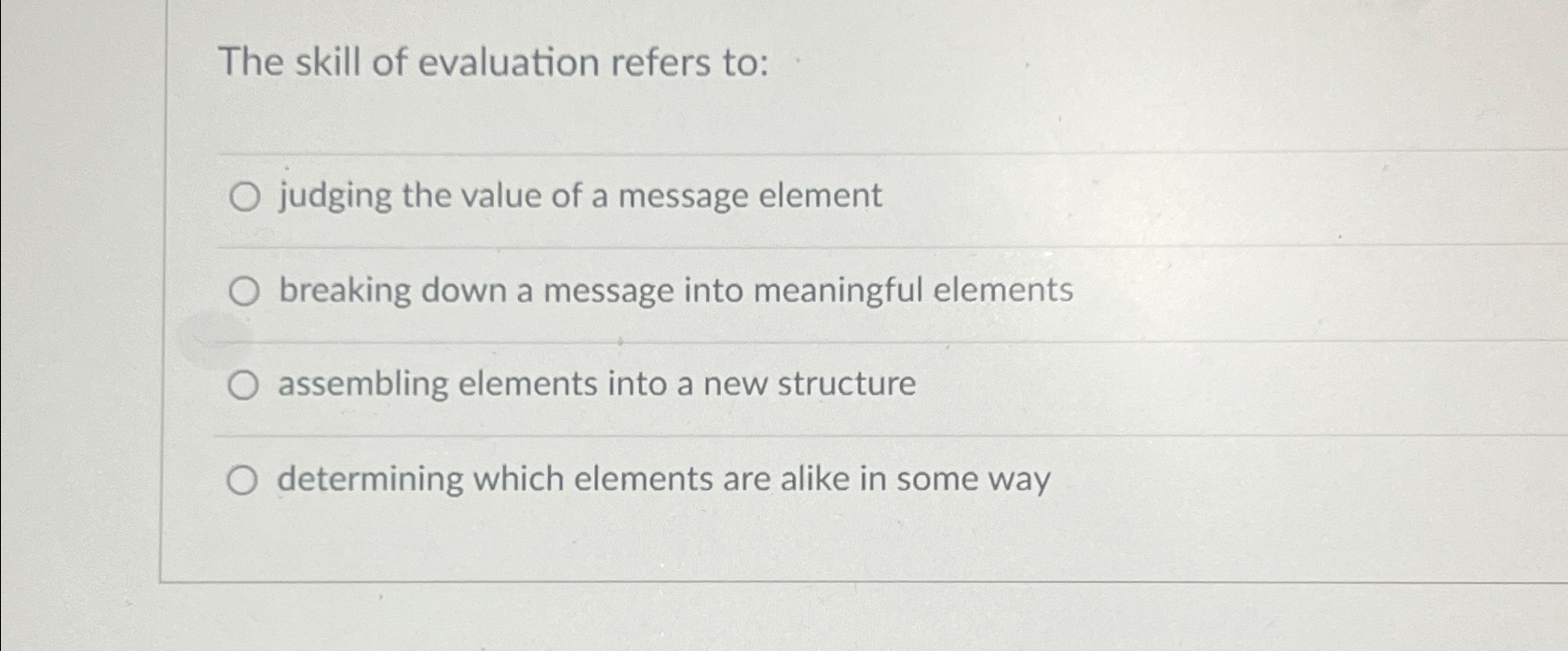 Solved The skill of evaluation refers to:judging the value | Chegg.com