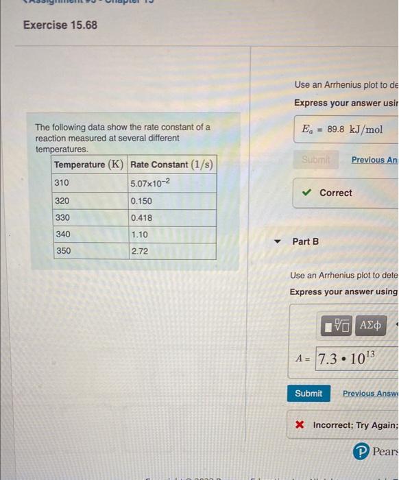 Solved Use an Arrhenius plot to de Express your answer usir | Chegg.com