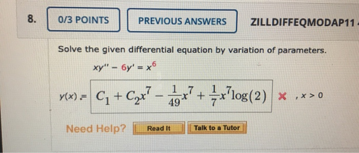 Solved 0/3 POINTS PREVIOUS ANSWERS ZILLDIFFEQMODAP11 Solve | Chegg.com