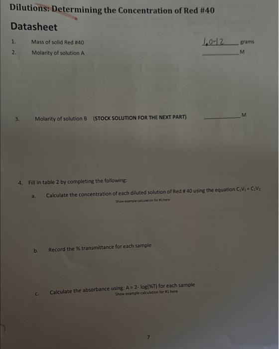 Dilutions: Determining the Concentration of Red #40 | Chegg.com