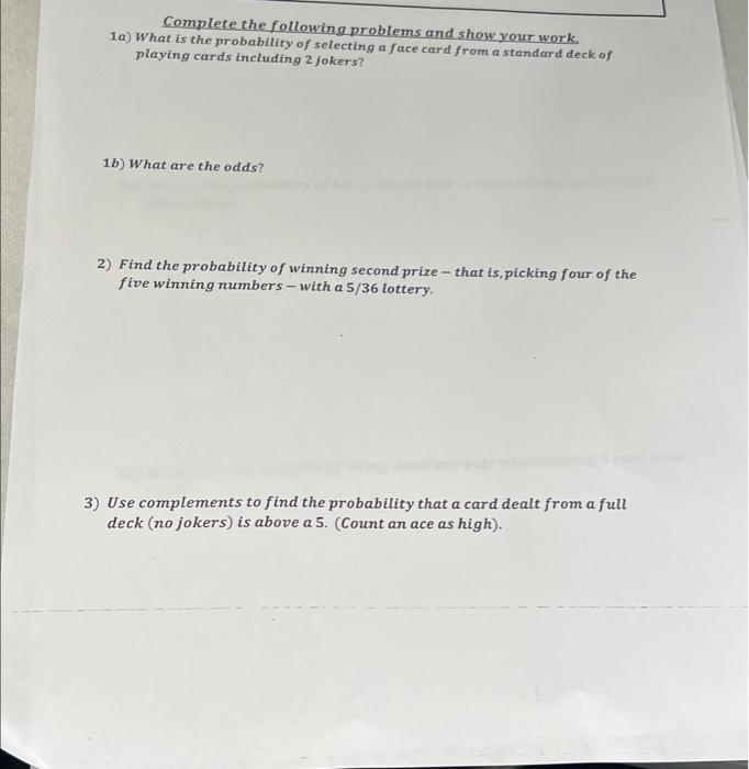 Solved Complete the following problems and show your work. | Chegg.com